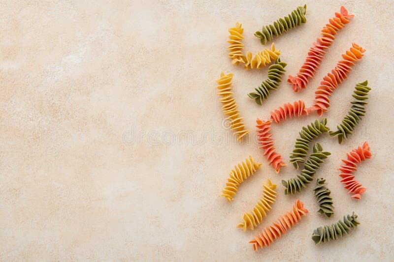 Colorful Fusilli Pasta Arranged on a Light Surface for Culinary ...