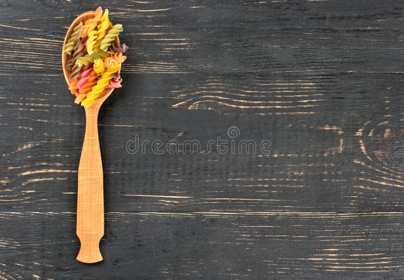 Colorful Fusilli Pasta in Spoon Stock Image - Image of closeup, fussili ...