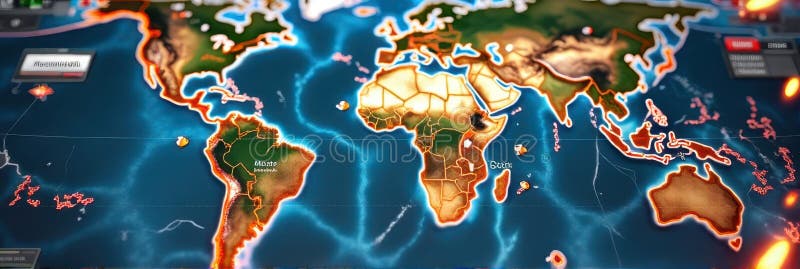 Colorful Futuristic Global Map Illustration with Highlighted Continents ...