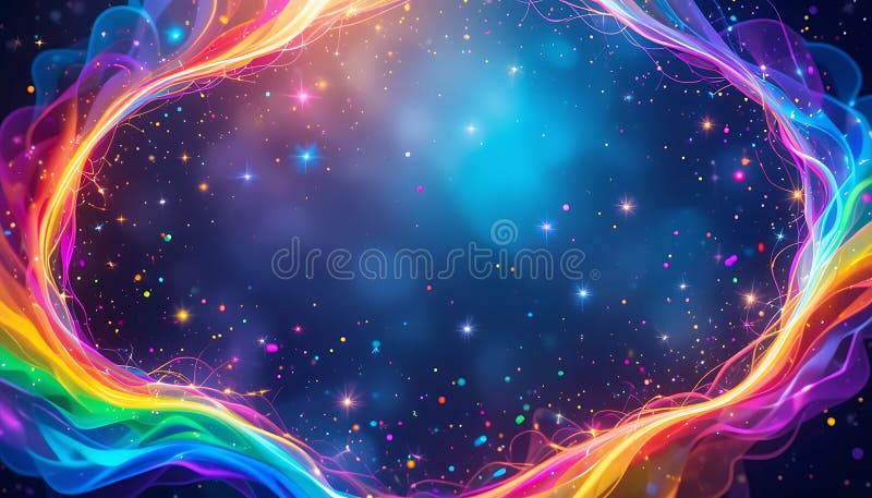 Colorful Galaxy Frame with Shining Stars and Rainbow Lights Effect ...