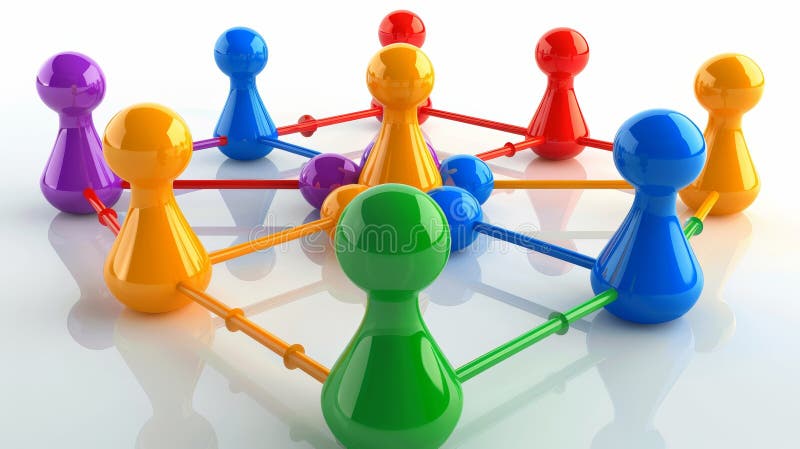 Colorful Game Pieces Connected by Lines Representing Teamwork, Unity ...