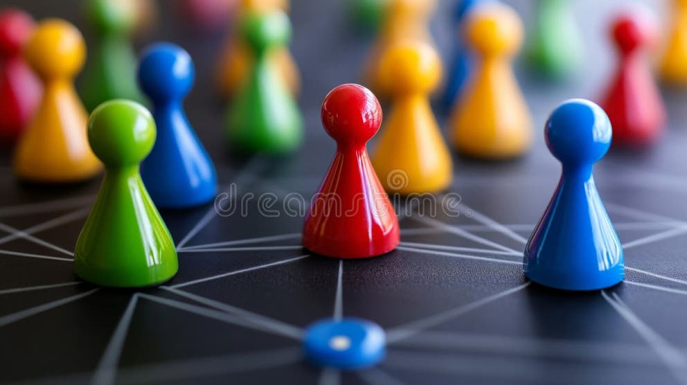 Colorful Game Pieces on a Network Board Stock Illustration ...
