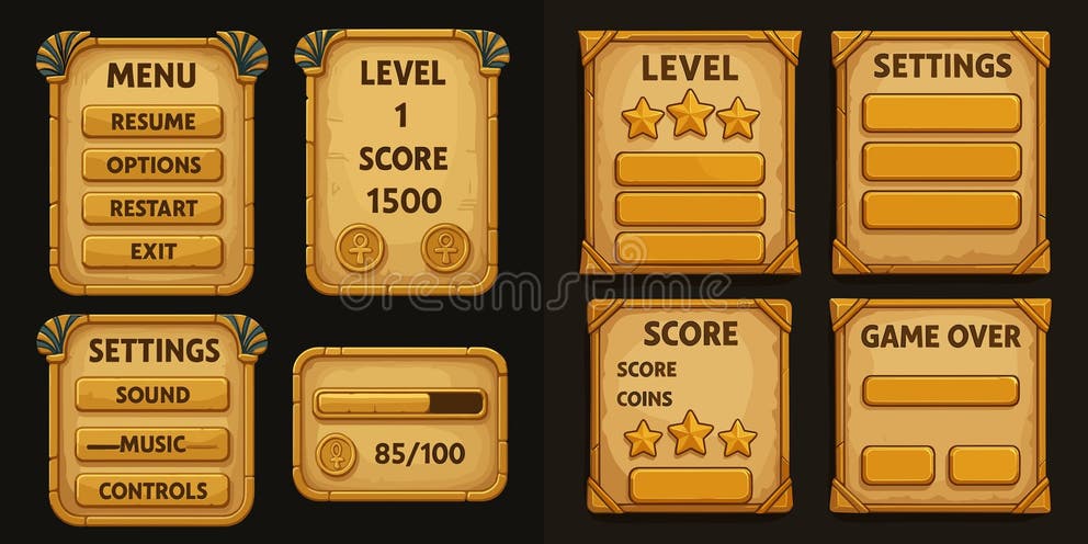 Colorful Game UI Elements with Egyptian Theme for Level and Score ...