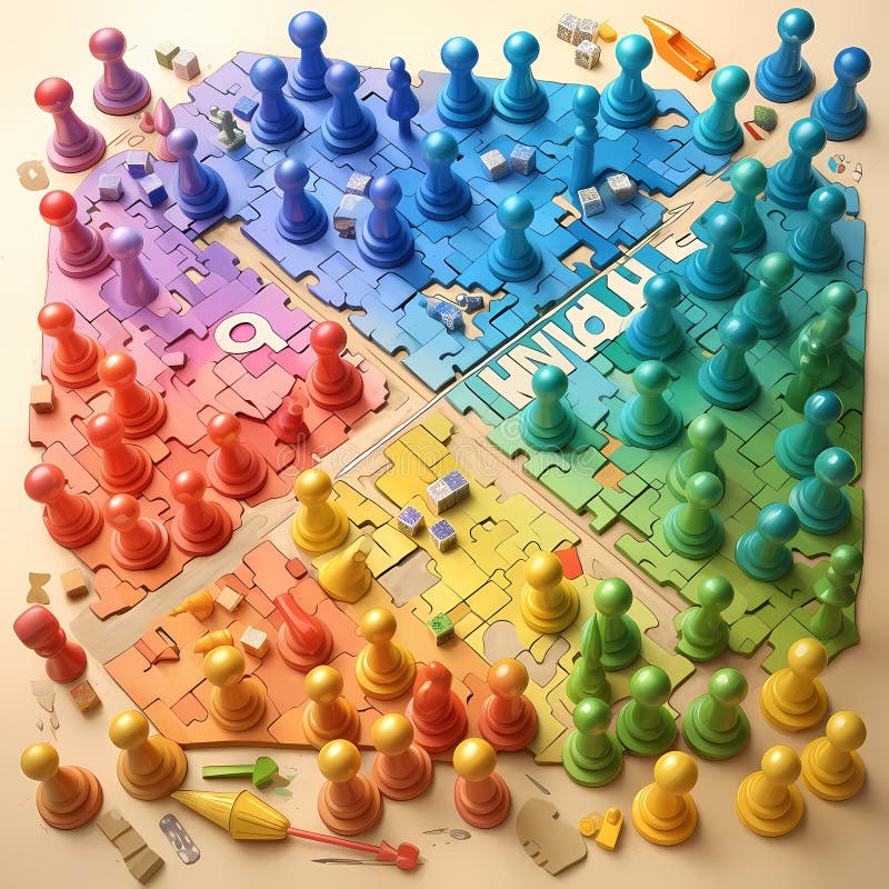 Colorful Gameboard with Pawns and Cubes Stock Illustration ...