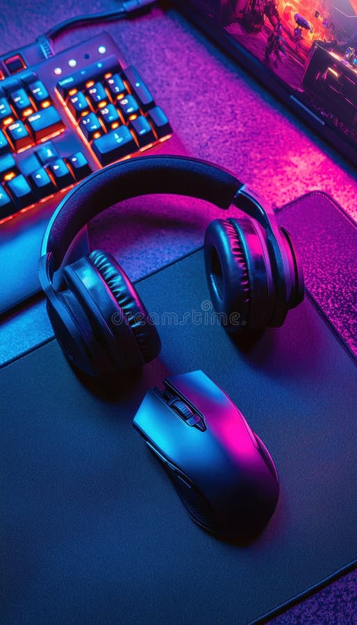 Colorful Gaming Setup with Headset, Mouse, and Keyboard - Perfect for ...