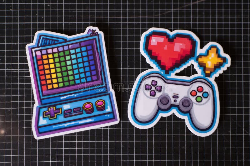 Colorful Gaming-Themed Stickers Showcasing a Retro Computer and ...
