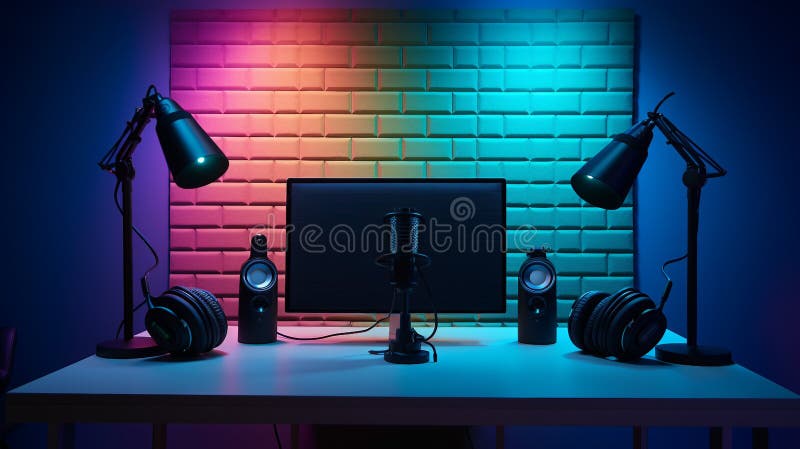Colorful Gaming and Work Station Stock Image - Image of media, studio ...