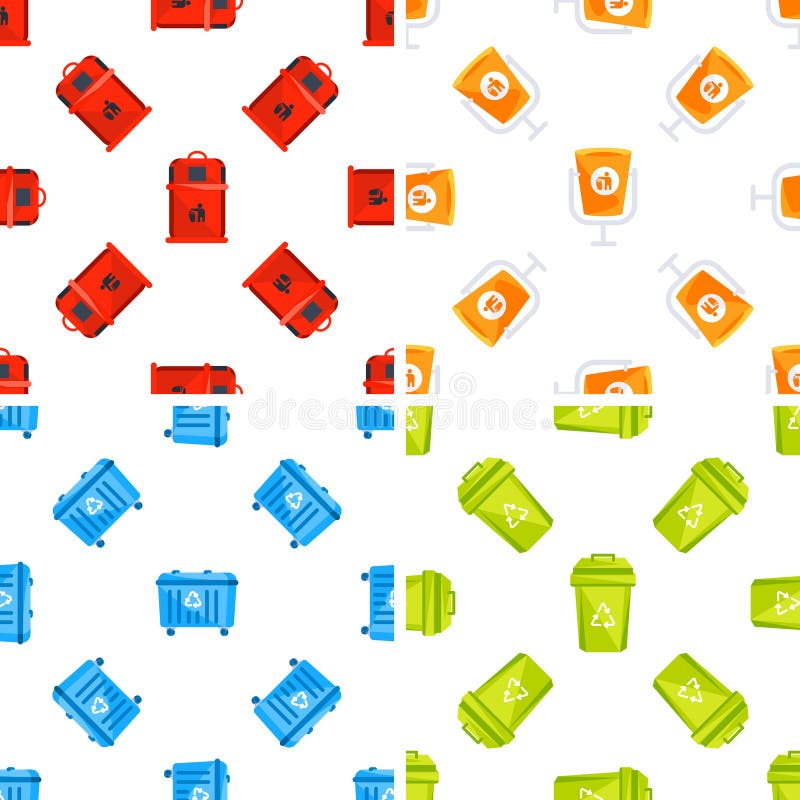 Colorful Garbage Bins Seamless Pattern Promoting Recycling and Waste ...