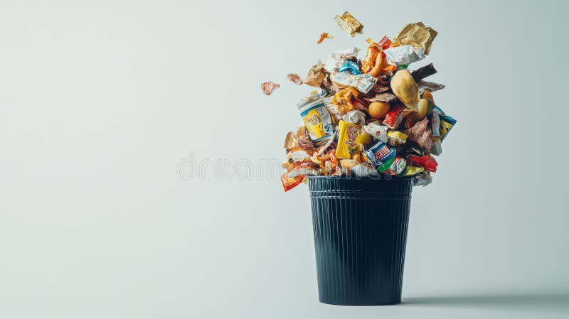 Colorful Garbage Overflowing from a Black Bin. a Visual Representation ...