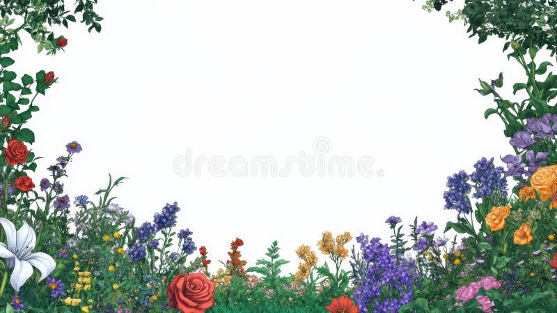 Colorful Garden Flower Frame on White Background for Spring and Summer ...