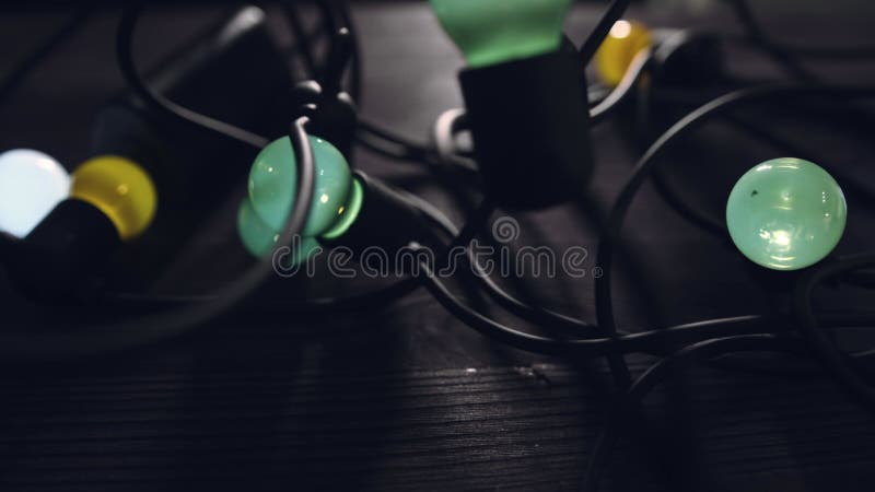 Colorful Garland Bulbs on a Table Stock Video - Video of invent ...
