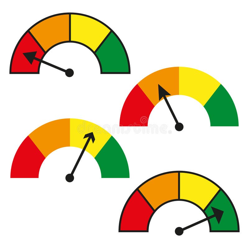 Colorful Gauge Icons. Semi-circle Dials. Arrows Pointing Indicators ...