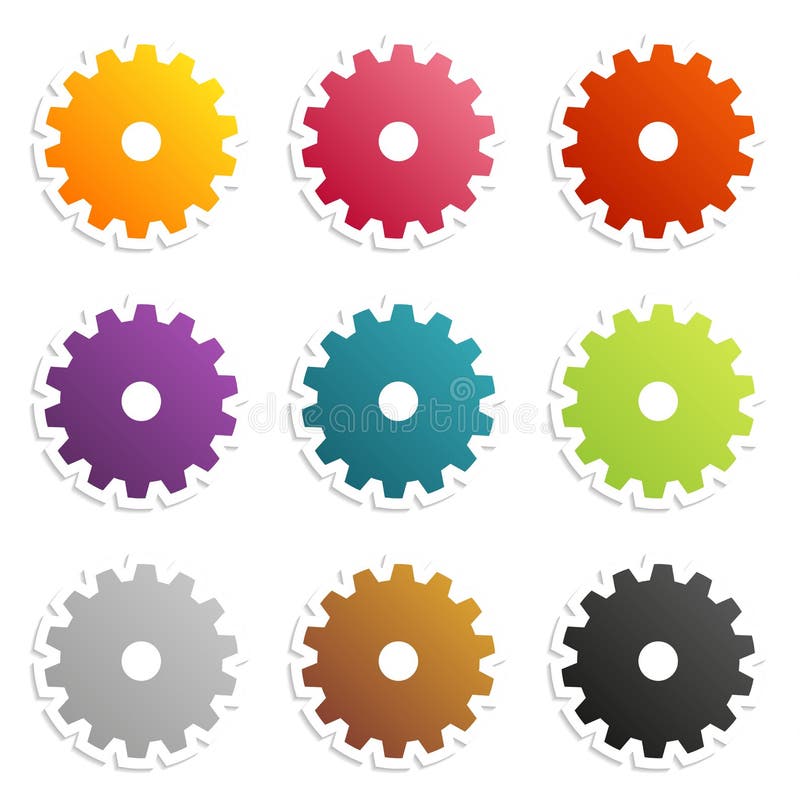 Colorful gear labels stock vector. Illustration of creative - 39907361
