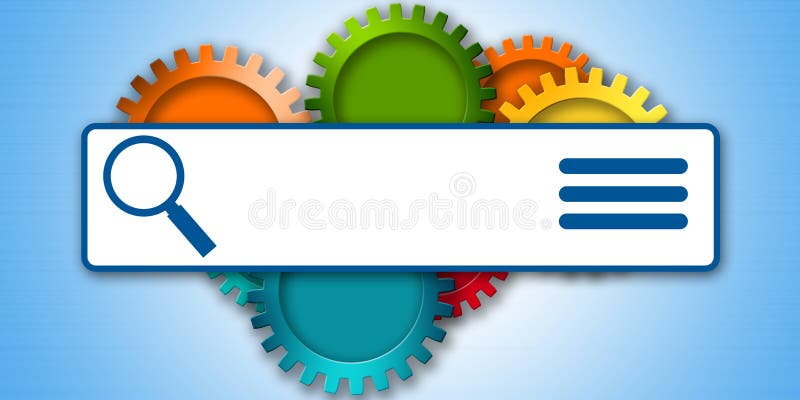 Colorful Gear and Searching Field on Blue Background Stock Illustration ...