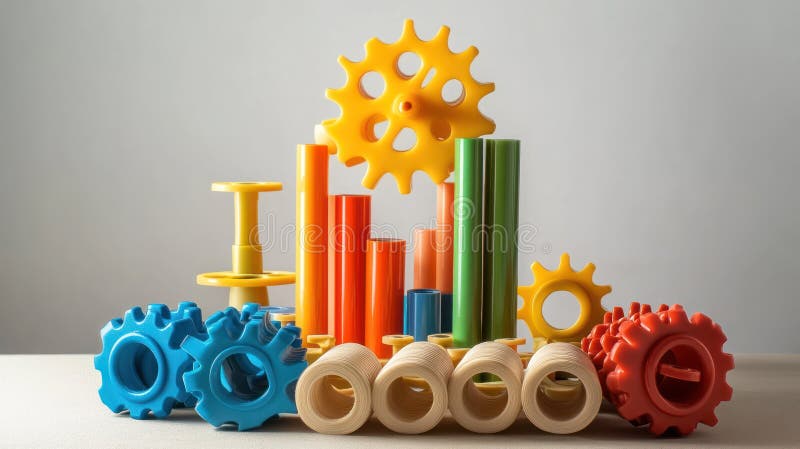 Colorful Toy Gears and Cylinders Arrangement Stock Illustration ...
