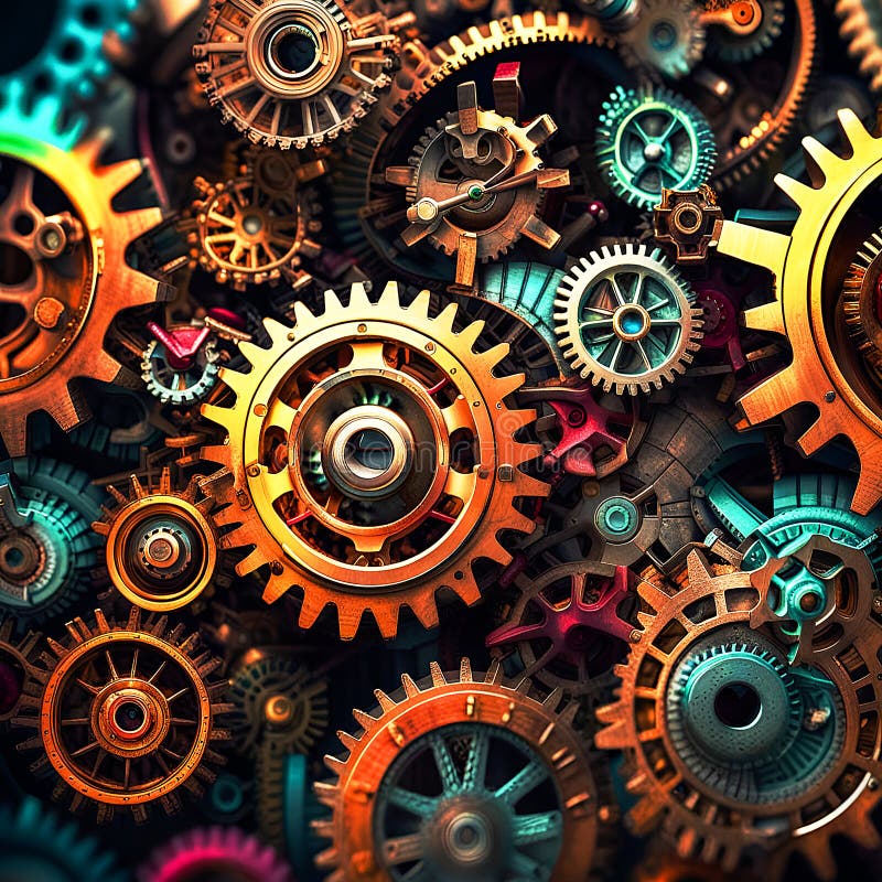 Colorful gears and cogs stock illustration. Illustration of depict ...