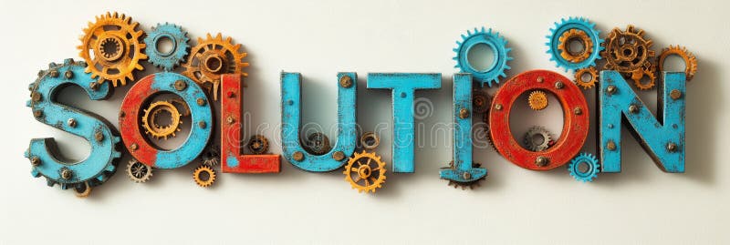 Colorful Gears and Cogs Forming the Word Solution on a White Background ...