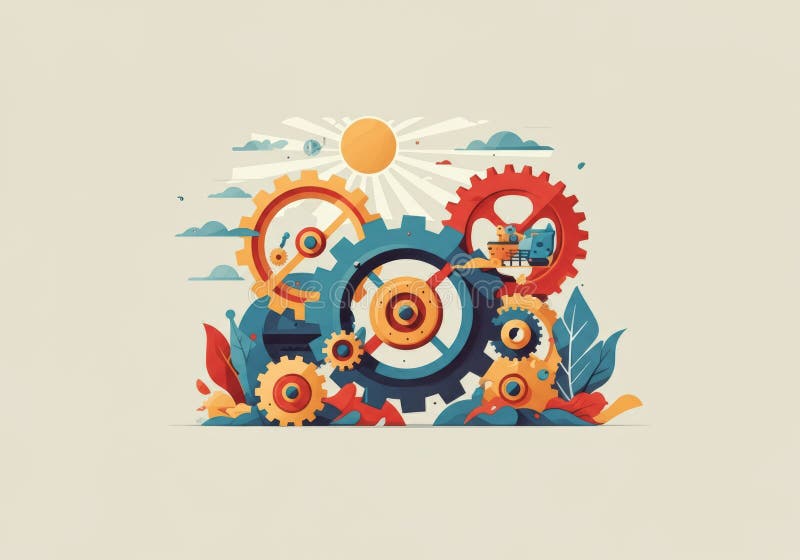 Colorful Gears and Cogs in a Whimsical Design with a Sunny Backdrop ...