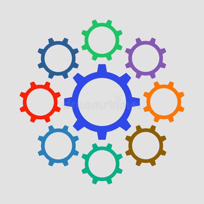 Colorful Gears Icon in Flat Design Stock Illustration - Illustration of ...