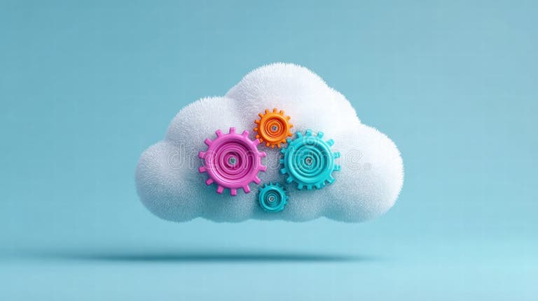 Colorful Gears Integrated into a Cloud Symbol, Representing Cloud Computing Services. Stock ...