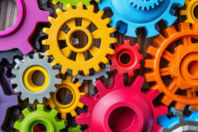 Colorful Gears Interlocking Stock Illustration - Illustration of macro ...
