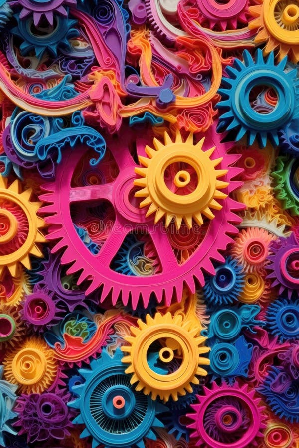 Colorful Gears Interlocking in Motion Stock Illustration - Illustration ...