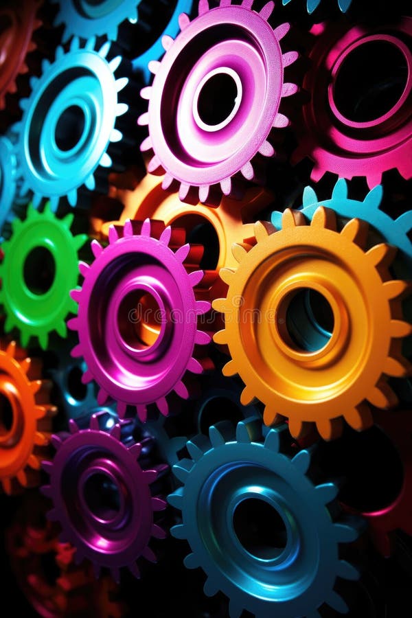 Colorful Gears Interlocking, Symbolizing Teamwork Stock Illustration ...