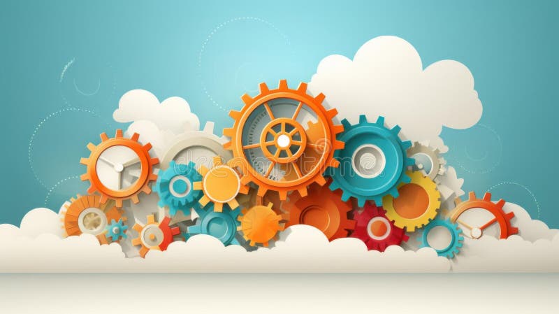 Colorful Gears Mechanism Cloud Computing Design Stock Illustration - Illustration of ...
