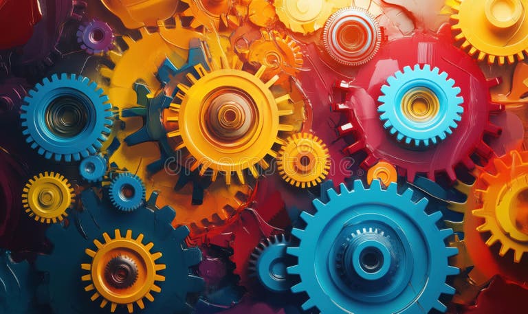 Colorful Gears in Motion Representing Engineering and Mechanical Design ...