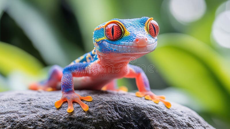 Colorful gecko on a rock stock illustration. Illustration of cute ...
