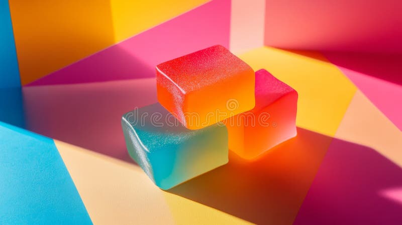 Colorful Gel Blocks on Vibrant Geometric Background Stock Illustration ...