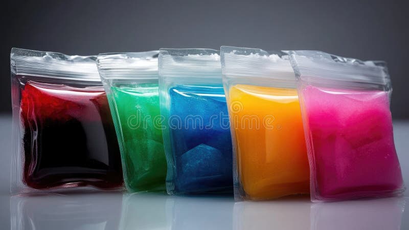 Colorful Gel Packets in Red, Green, Blue, Yellow, and Pink on ...