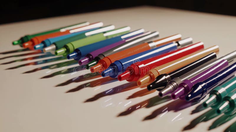 Colorful Gel Pens Arranged on White Surface Stock Footage - Video of ...