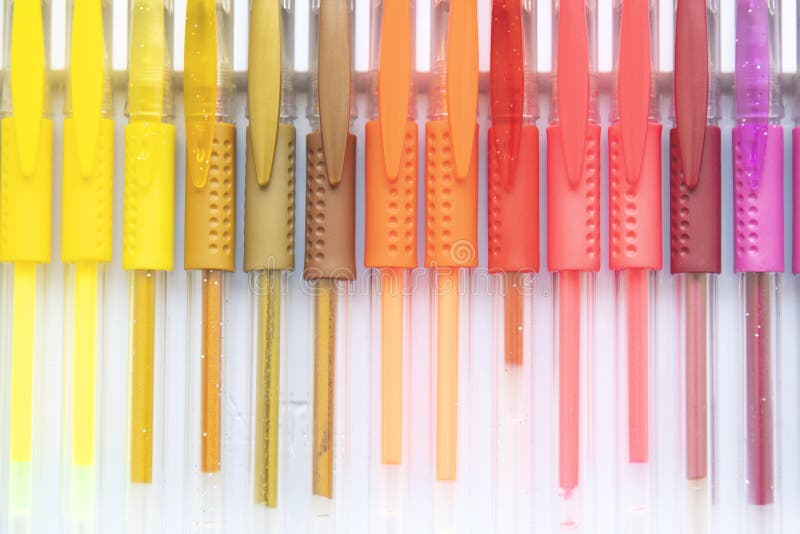 Colorful Gel Pens Pattern on a White Background Stock Photo - Image of ...