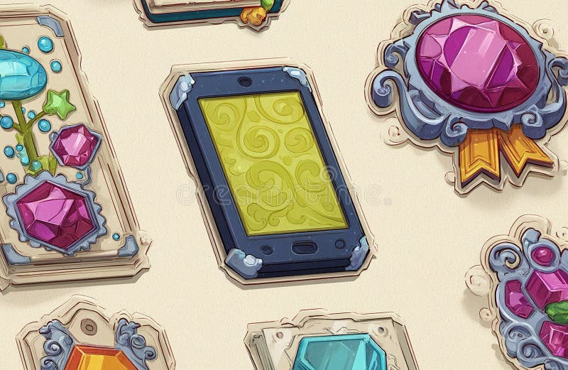 Colorful Gem Designs Displayed Alongside a Smartphone Case on a Light ...