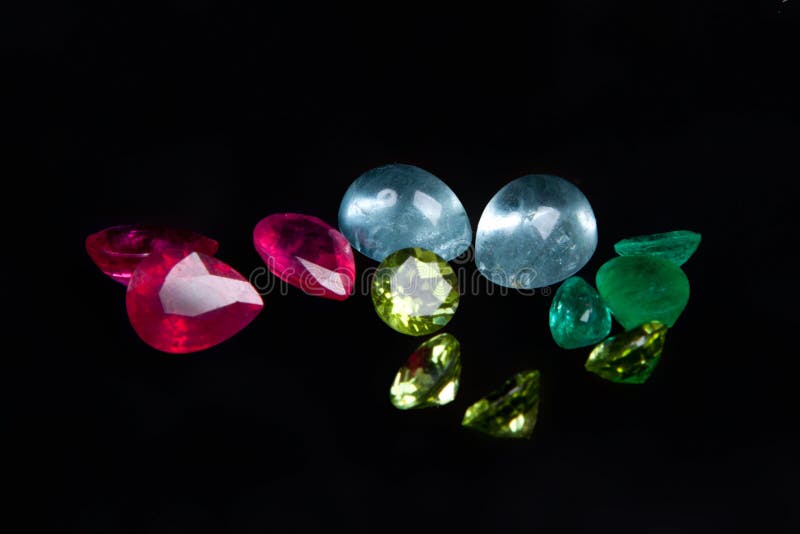 Six Gems Isolated on a Black Background Stock Illustration ...