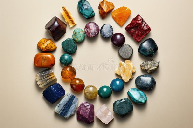 Colorful Gemstones Collection Arranged in a Circle Stock Illustration ...