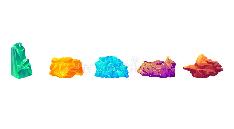 Colorful Gemstones Collection Set. Five Geometric Crystal Minerals ...