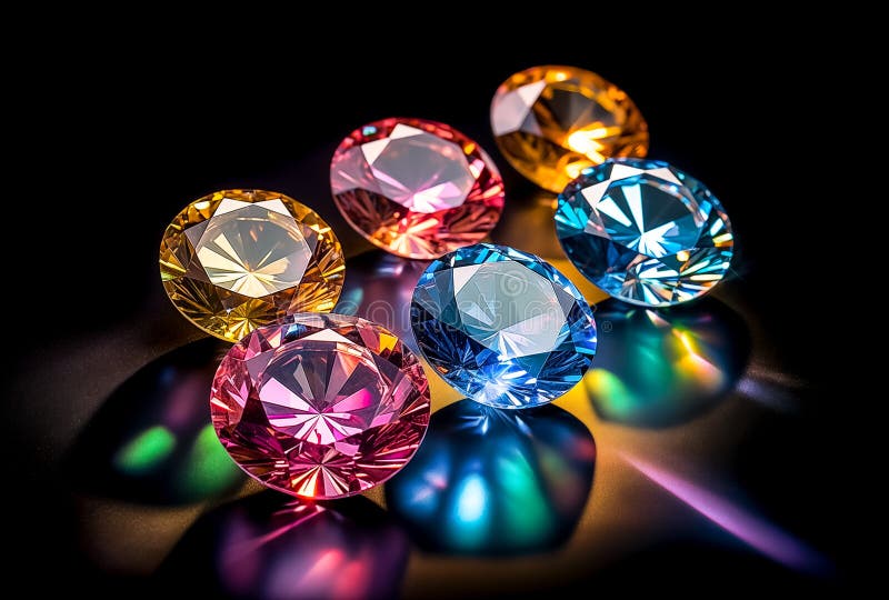 Colorful Gemstones Reflecting Light in a Dark Environment, Showcasing ...