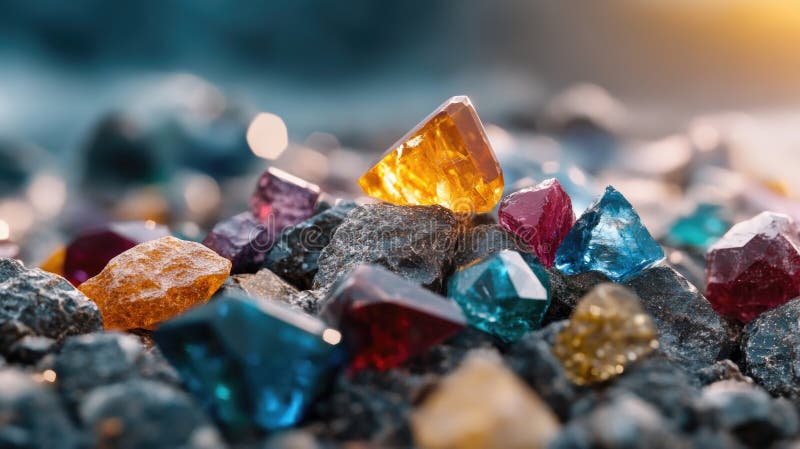 Colorful Gemstones on Rocks in Sunlight Stock Image - Image of quarry ...
