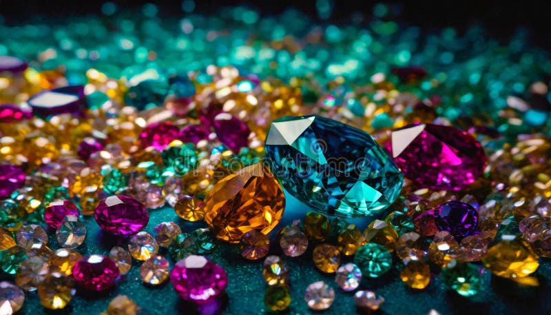 Colorful Gemstones Scattered on Dark Surface – Macro Shot of Sparkling ...