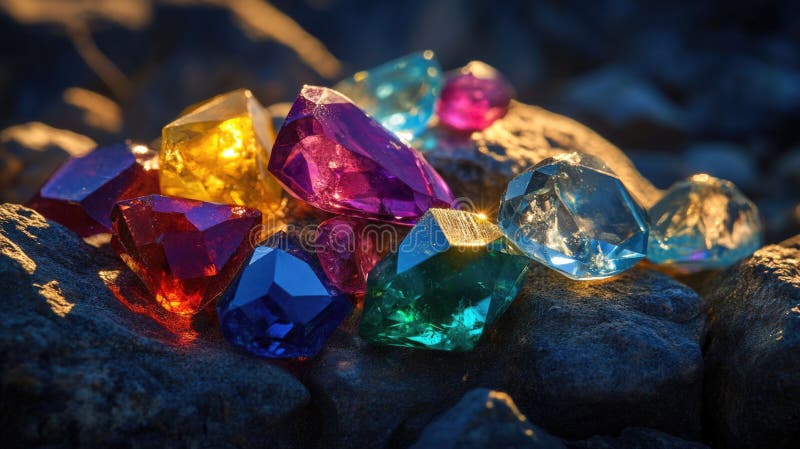 Colorful Gemstones Sparkling on Rocks in Sunlight Stock Image - Image ...