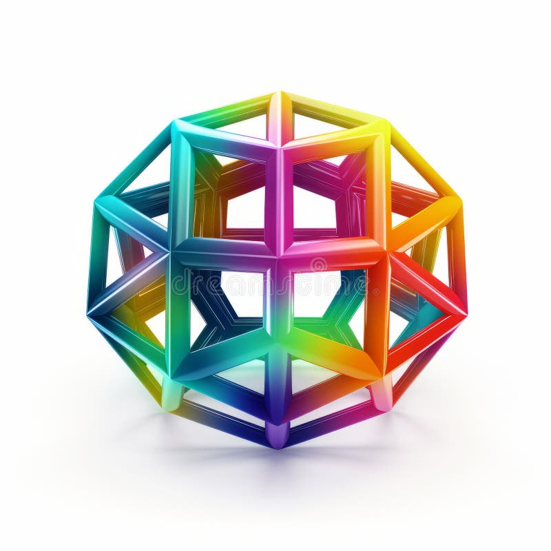 Colorful Geodesic Rainbow Cube Sculpture Isolated on White Stock ...