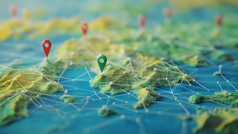 Colorful Geographic Network with Map Pointers and AI-Generated Elements ...