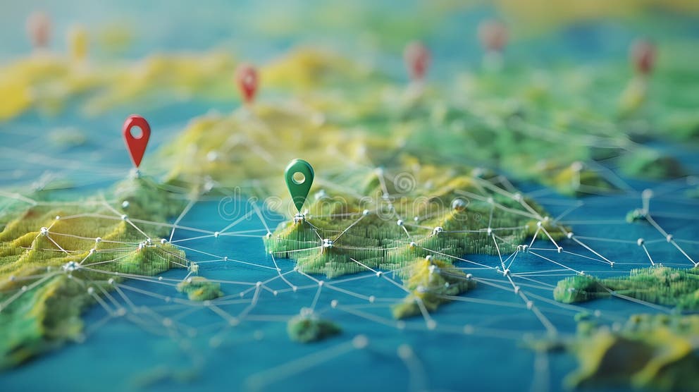 Colorful Geographic Network with Map Pointers and AI-Generated Elements ...