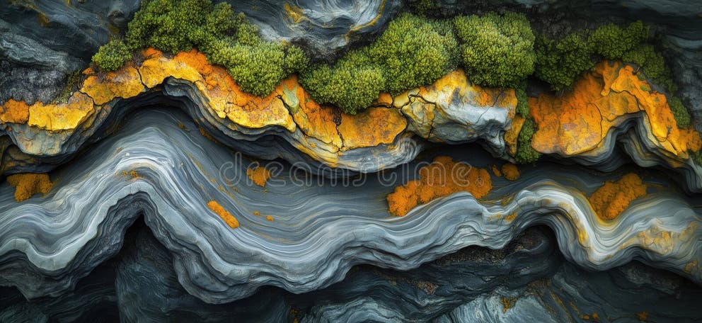 Colorful Geological Formations with Vibrant Moss and Lichen Patterns ...