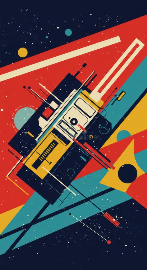 Colorful Geometric Abstract Art with Bold Shapes and Space Theme Stock ...