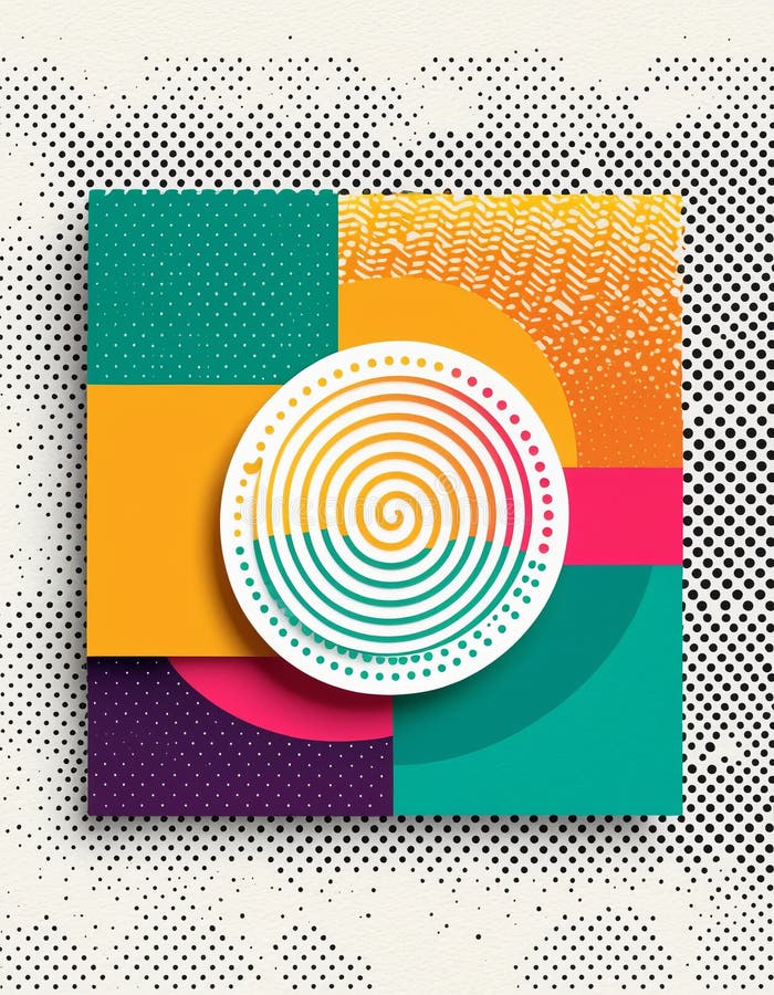 Colorful Geometric Abstract Art with Spiral Pattern and Dot Textures ...