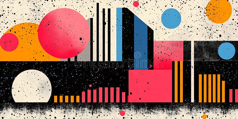 Colorful Geometric Abstract Composition with Grunge Texture and Circles ...