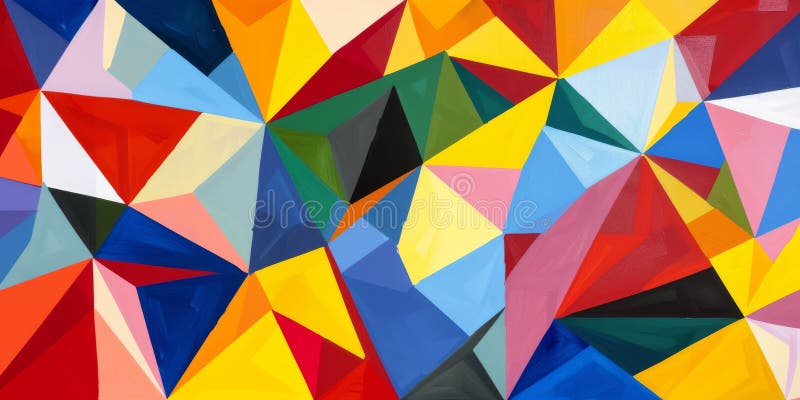 Colorful Geometric Abstract Painting Featuring Vibrant Triangles ...